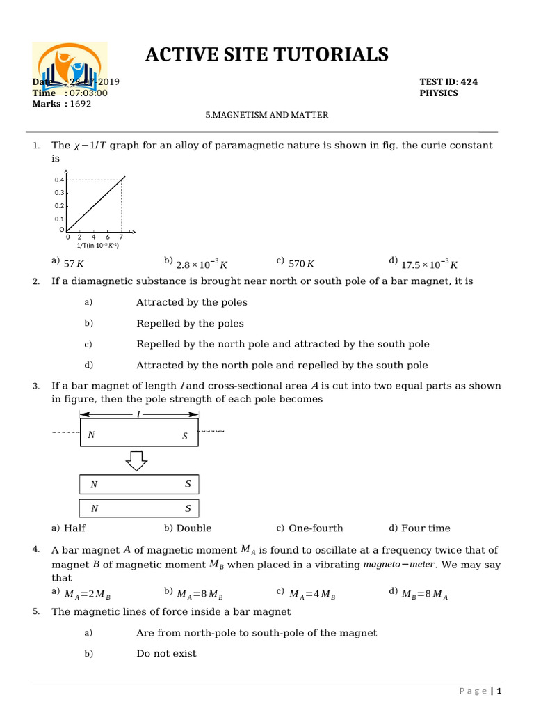 Physics Magnetism Quiz | PDF | Magnetism | Magnet