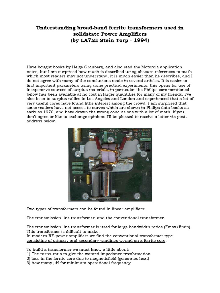 Understanding Broadband RF Transformer | PDF | Transformer | Capacitor
