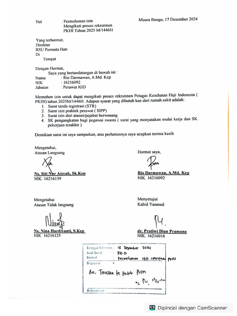 Permohonan Izin Proses Rekrutmen Pkhi - Rio D | PDF