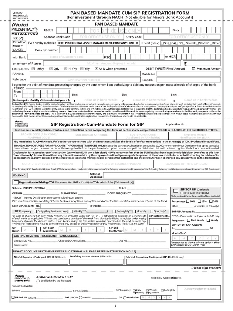 Sip Registration Mandate Form - Pan Based | PDF | Banks | Mutual Funds