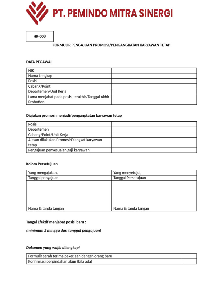 FORMULIR PENGAJUAN PROMOSI | PDF