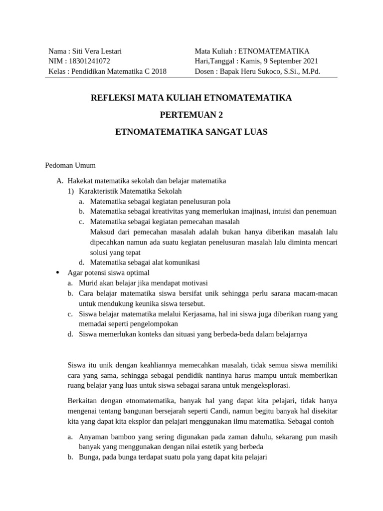 Siti Vera Lestari - PMatC - Tugas Refleksi 2 | PDF