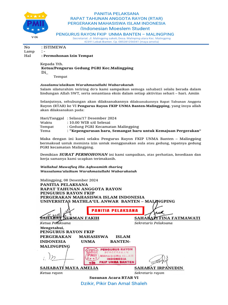 Surat Permohonan Izin Tempat (Rtar) | PDF