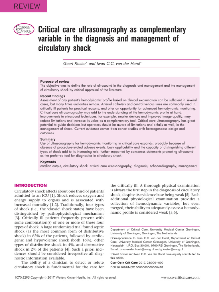 Critical Care Ultrasonography as Complementary Variable in the Diagnosis and Management of ...