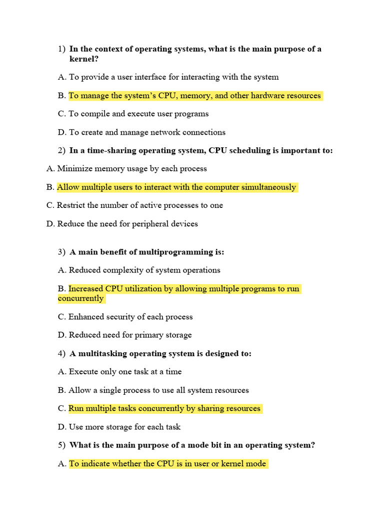 Ch1 Questions DrShrouk OS Answers | PDF | Operating System | Process (Computing)
