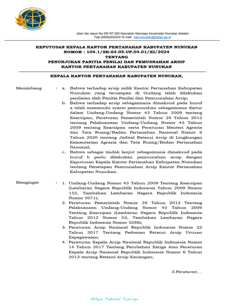 SK Pemusnahan Arsip 2024 | PDF