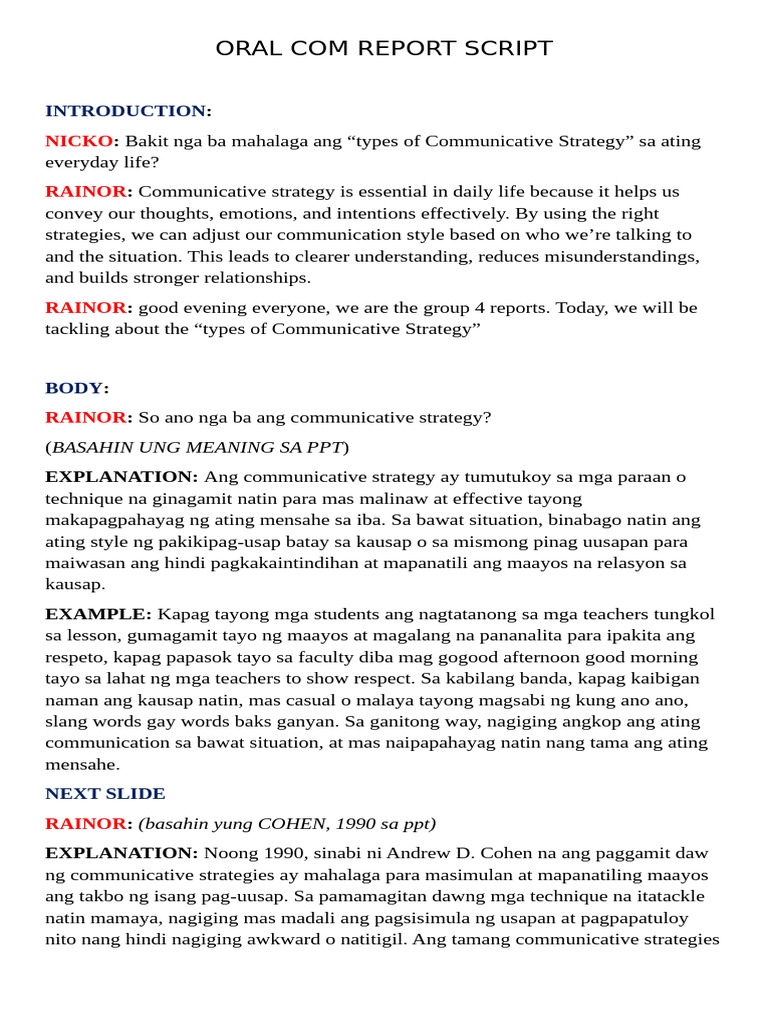 Oral Com Report Script | PDF