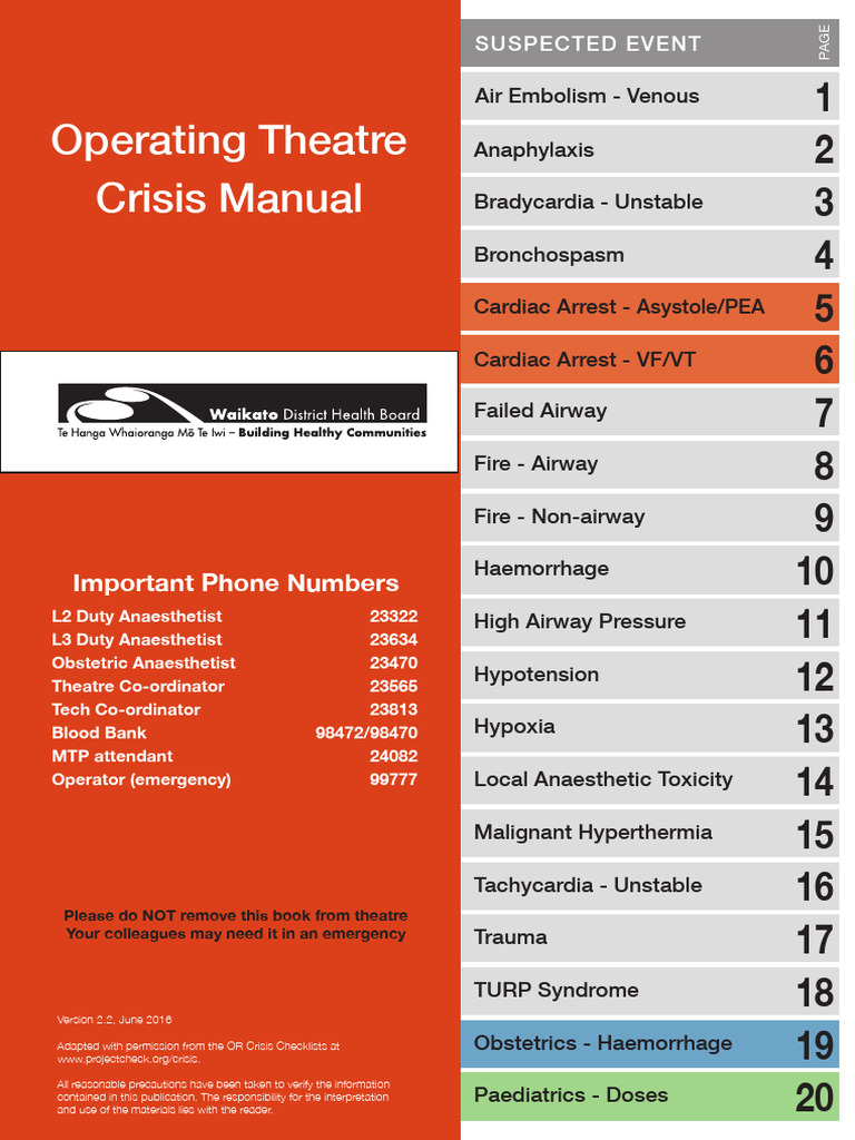 Waikato Operating Theatre Crisis Manual | PDF | Cardiopulmonary ...