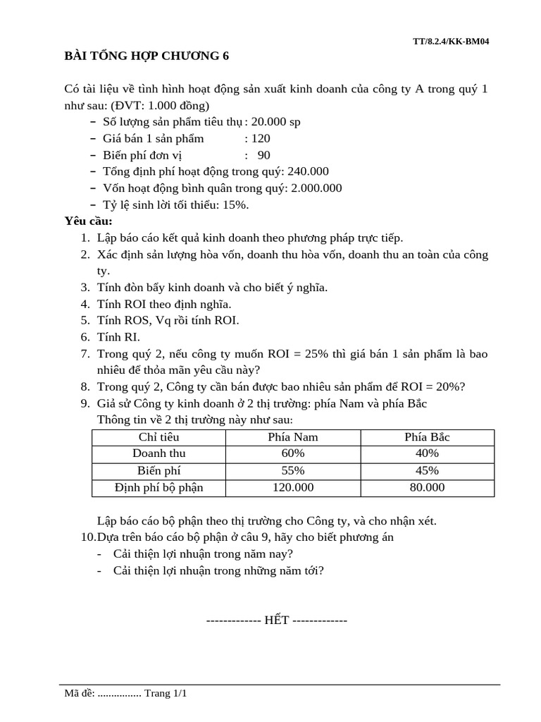 Bài T NG H P Chương 6: TT/8.2.4/KK-BM04 | PDF