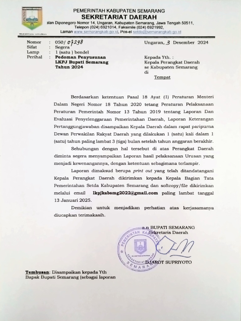 01 - Surat Pedoman LKPJ 2024 | PDF
