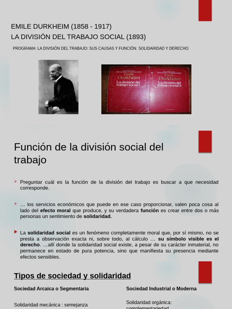 Durkheim La División Del Trabajo Social. Miércoles 14 Hs. | PDF ...