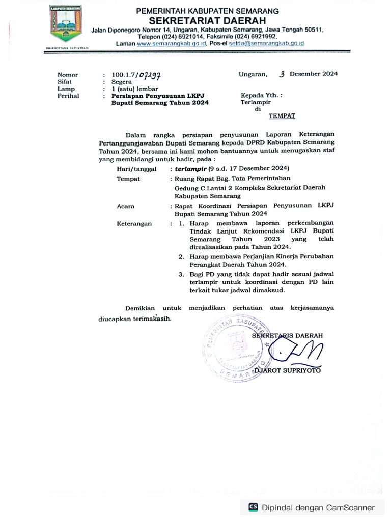 Persiapan Penyusunan LKPJ Bupati Semarang thn 2024 (1) | PDF