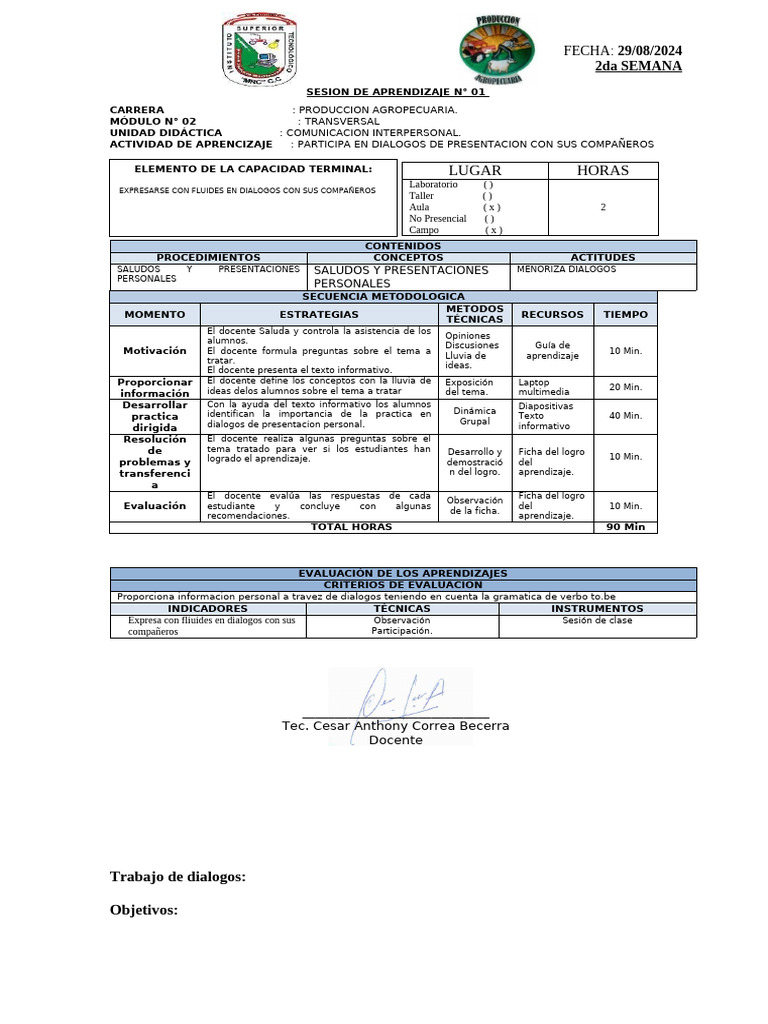 SESION DE APRENDIZAJE N° 2 | PDF | Evaluación | Aprendizaje