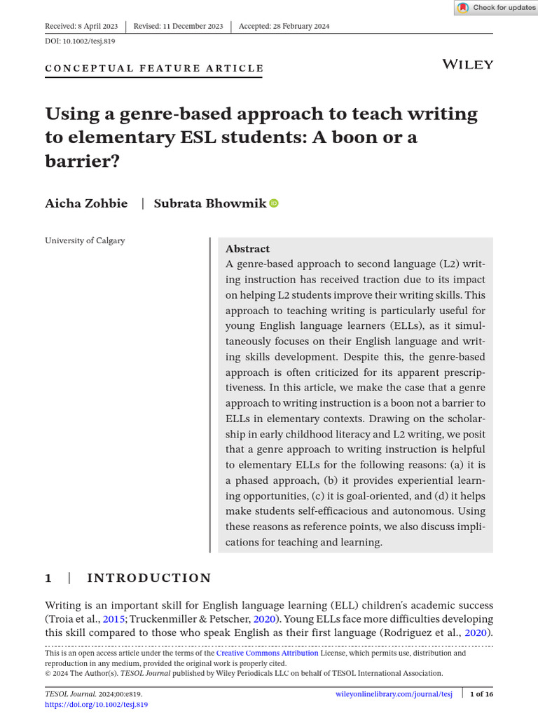 genre‐based approach to teach writing - 16 | PDF | English As A Second ...