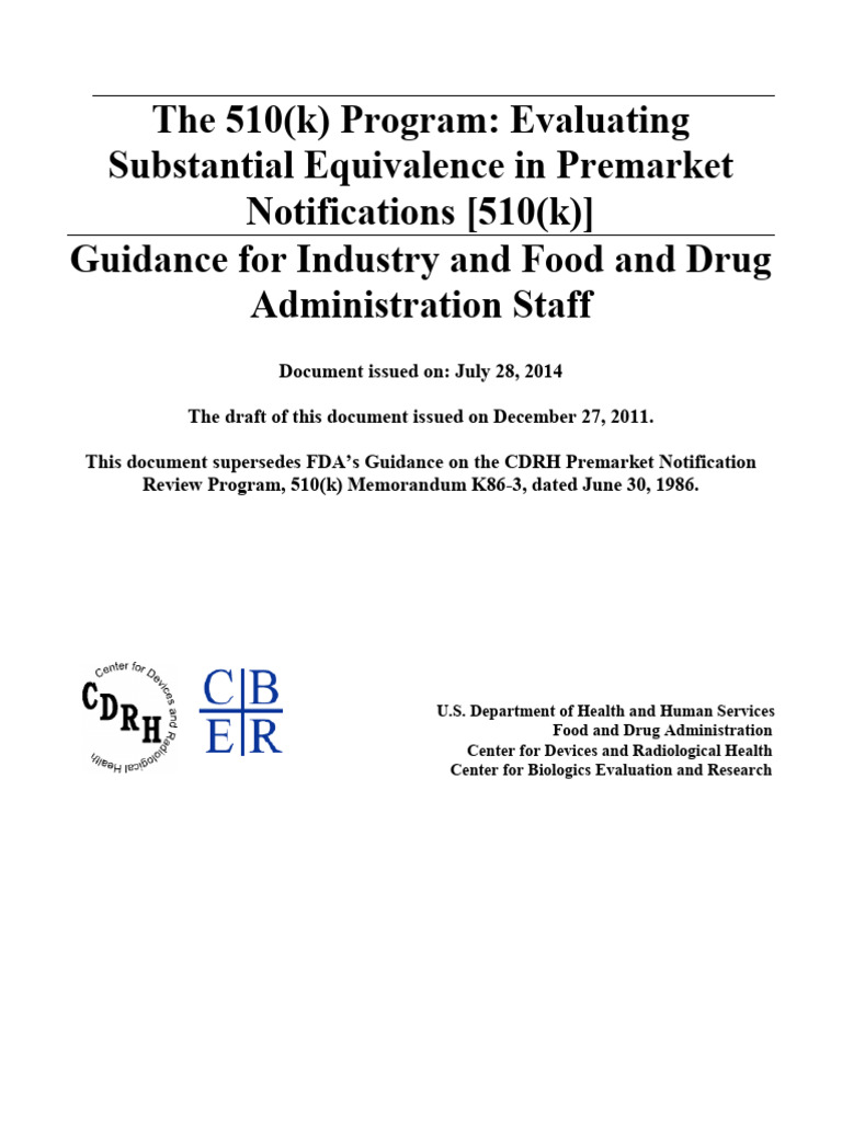 510k指导指南 | PDF | Federal Food | Food And Drug Administration