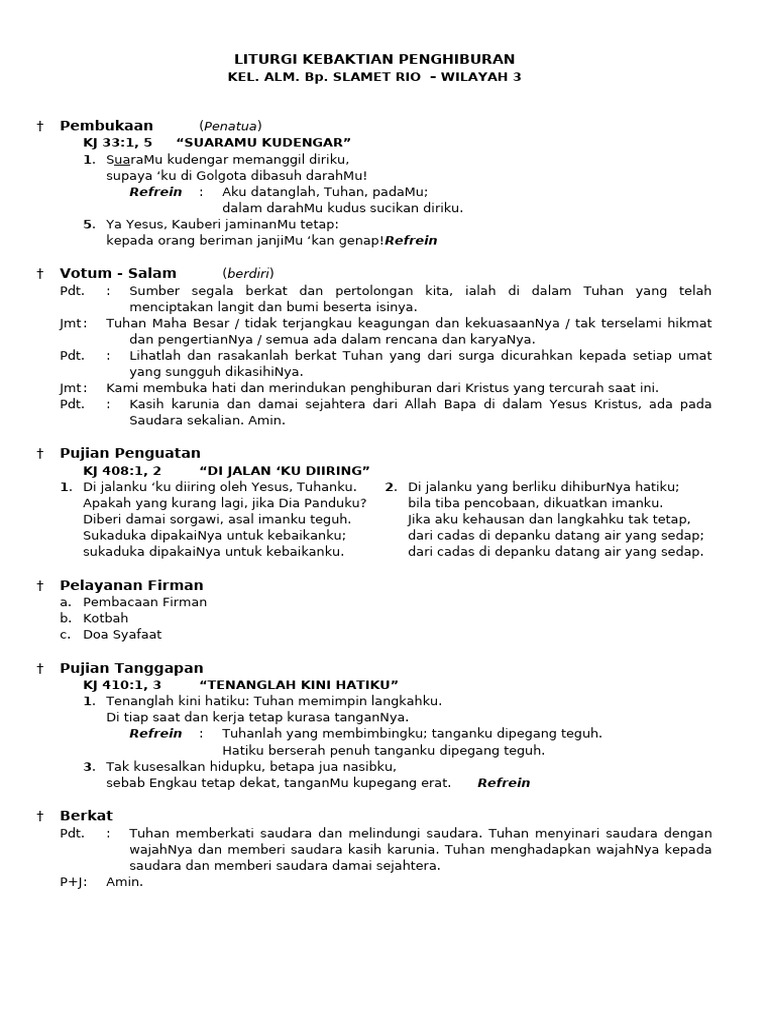 Liturgi Kebaktian Penghiburan | PDF