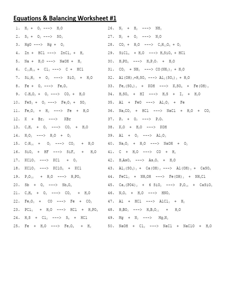 Balancing worksheet | PDF | Chemical Substances | Chemistry