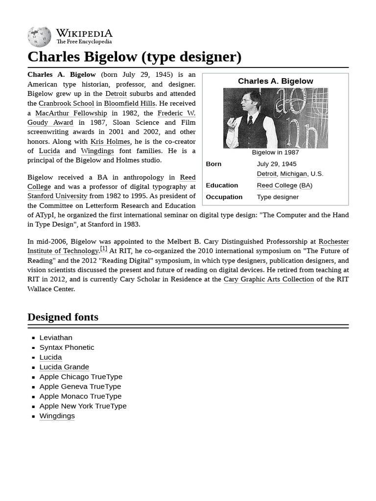 Charles Bigelow: Wingdings Creator | PDF | Typography | Text