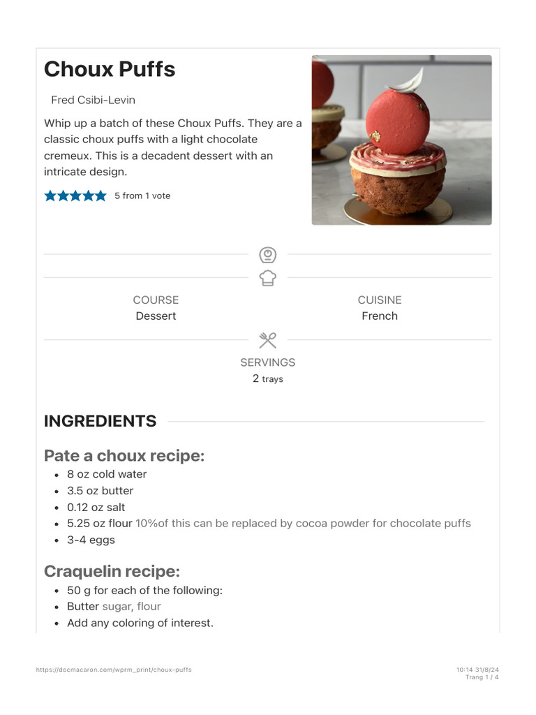 Choux Puffs | PDF | Custard | Cooking