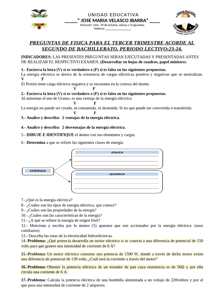Cuest.3er.tri.2do.bach (1) | PDF | Termodinámica | Calor