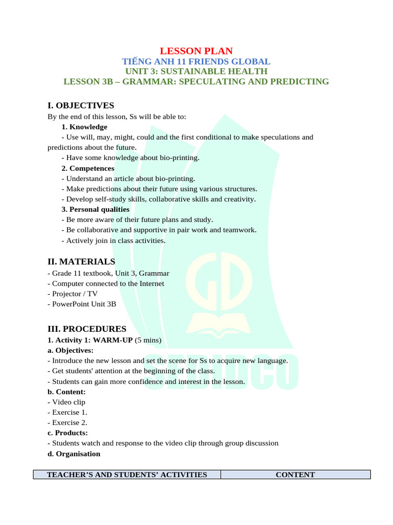 Lesson plan 3B | PDF | Verb | Question