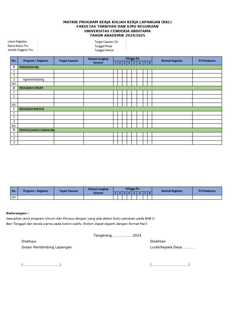 Matrik Program Kerja Kuliah Kerja Lapangan | PDF