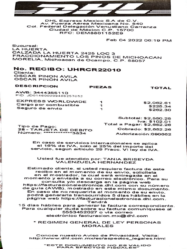 Recibo Envio Laptop | PDF