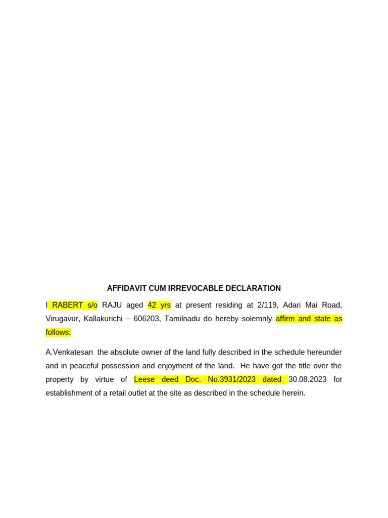 Affidavit Declaration DC Peso | PDF | Civil Law (Common Law) | Property Law
