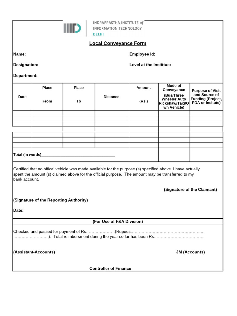 Local Conveyance Form | PDF