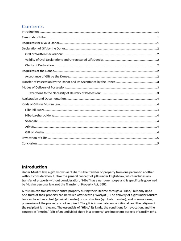 Hiba or gift | PDF | Property | Sharia