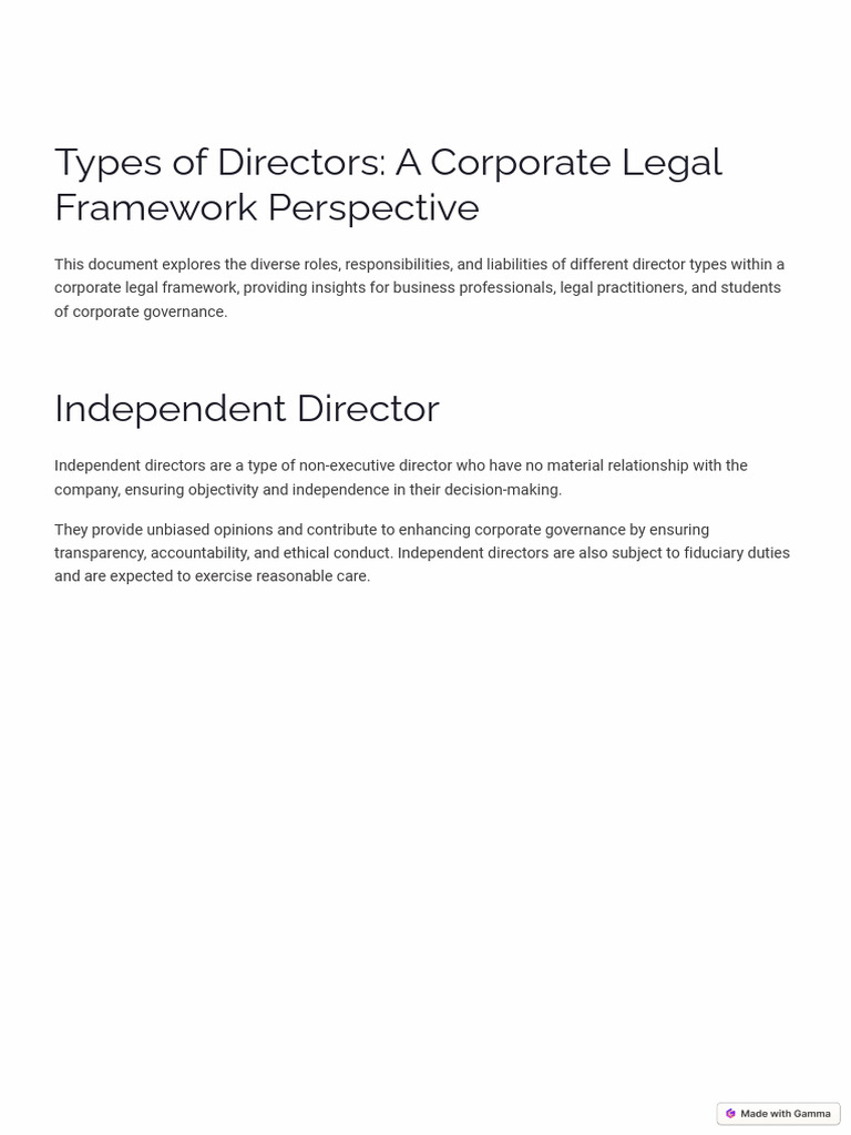 Types of Directors A Corporate Legal Framework Perspective | PDF ...