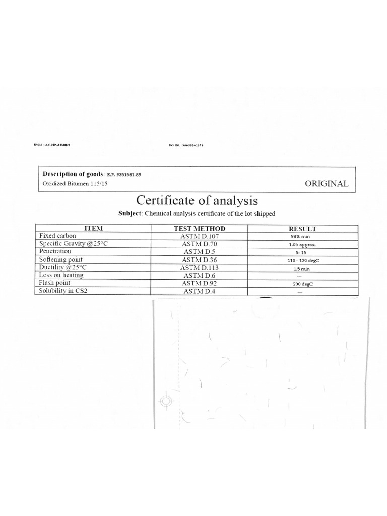 Asphalt Sealant 115 - 15 Certificate of Analysis | PDF
