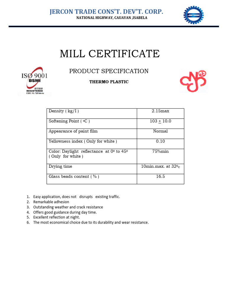 THERMAXX - Mill Certificate | PDF