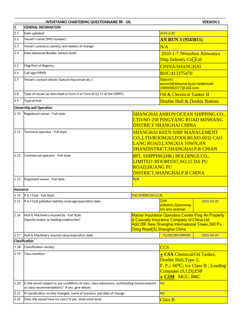 AN RUN 3 Q88 V5-2024-6-30 | PDF | Tonnage | Ships