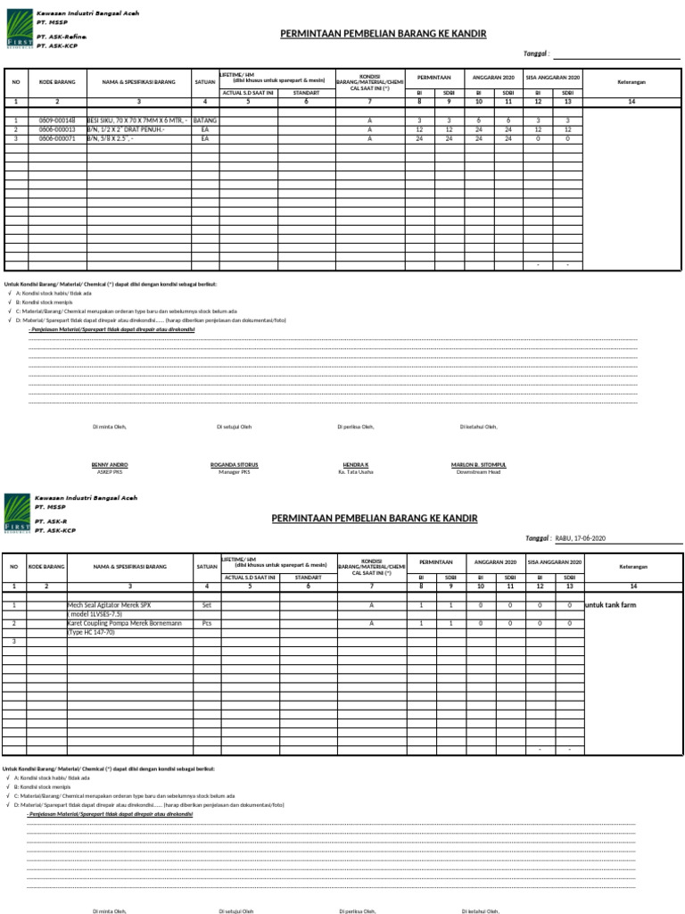 Form Permintaan Barang 2020-New | PDF