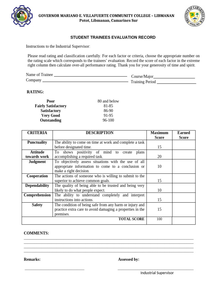 STUDENT-TRAINEES-EVALUATION-RECORD | PDF | Evaluation | Psychological Concepts