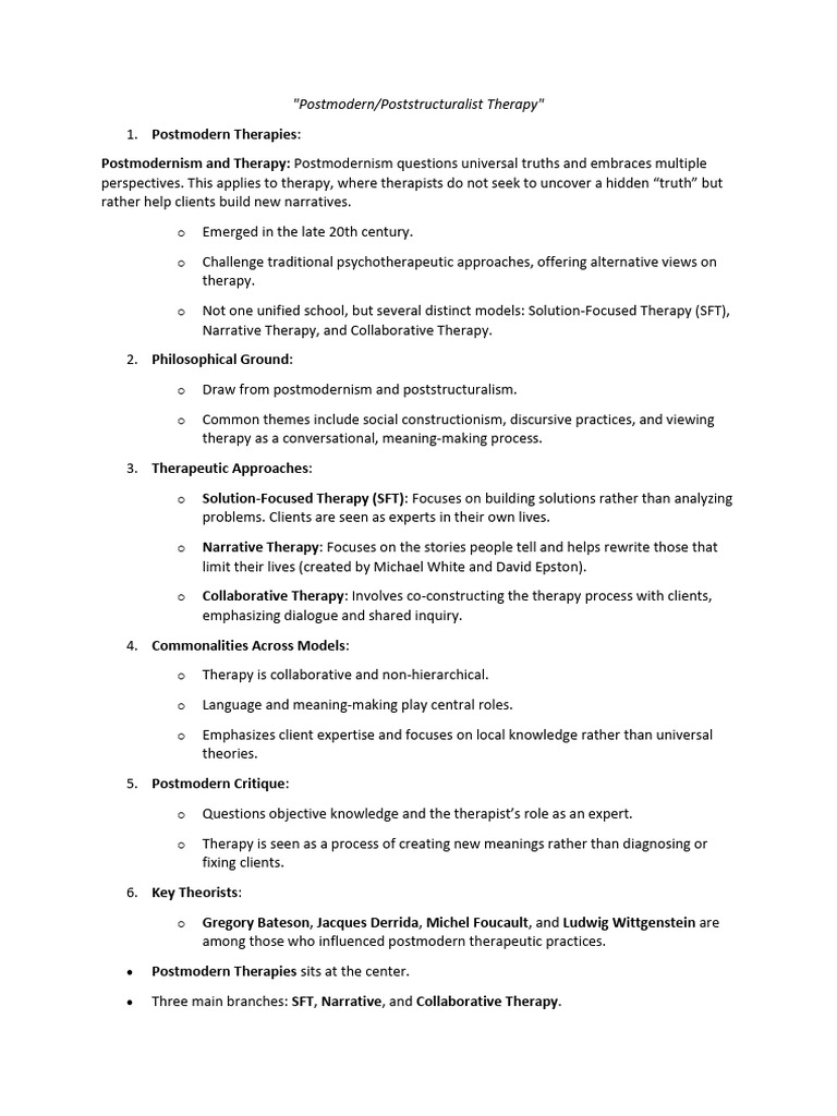 Unit 3 POST MODERN APPROACHES | PDF | Psychotherapy | Postmodernism