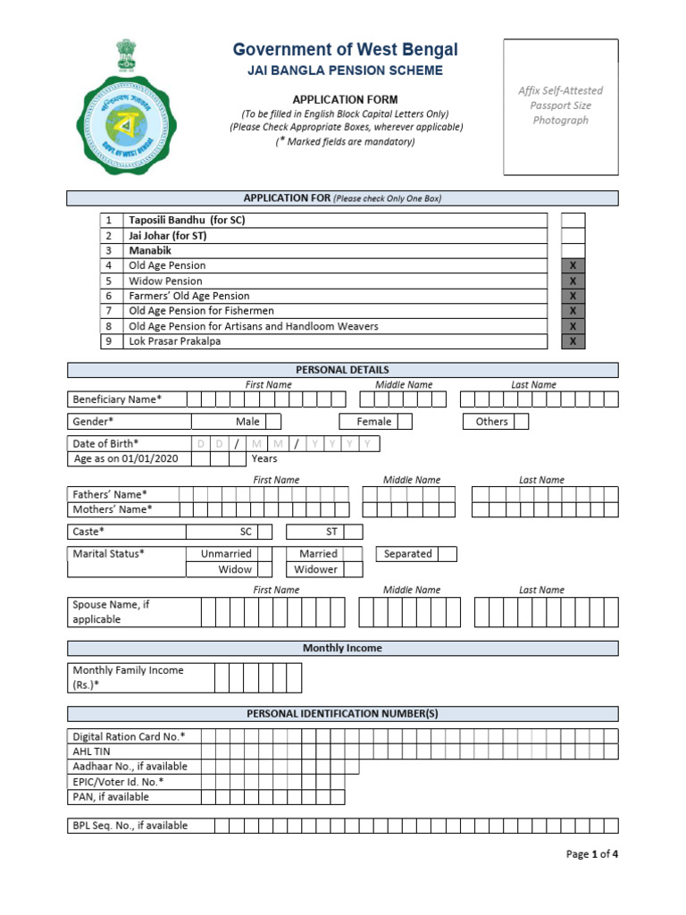 Jai Bangla Pension Scheme Application Form | PDF | Access Control ...