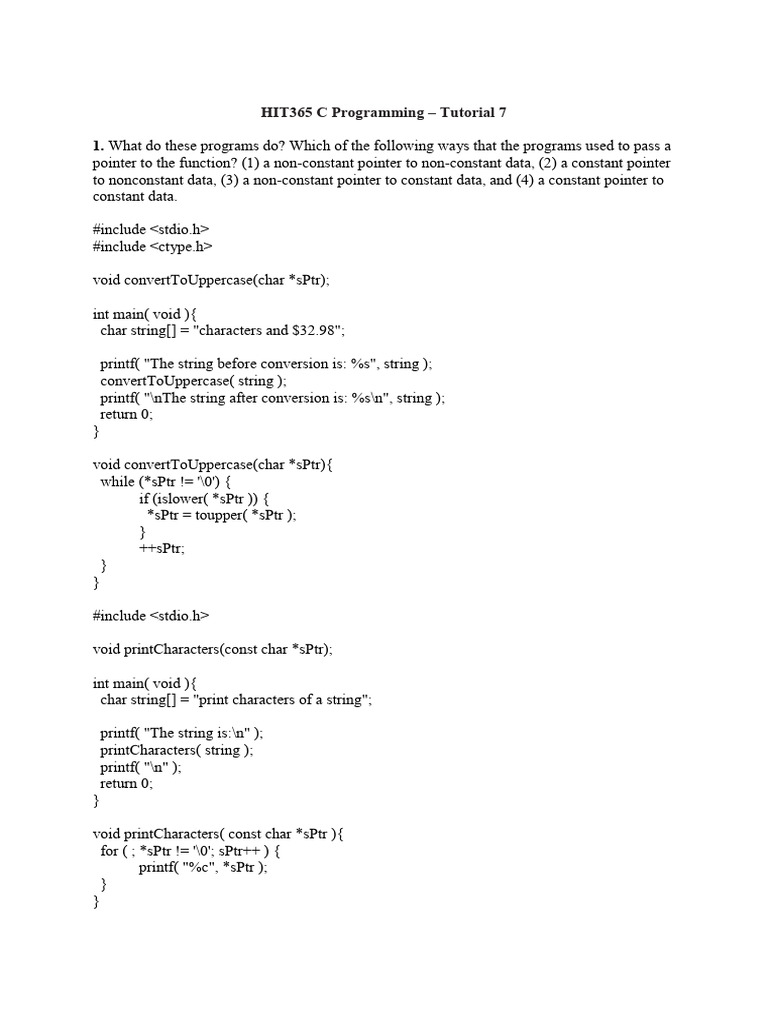 Tutorial 7 | PDF | Pointer (Computer Programming) | Computer Science