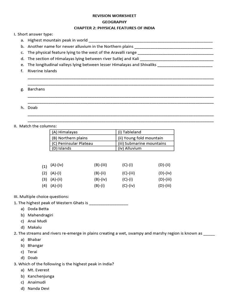 CLASS IX CHAPTER 2 REVISION WORKSHEET-1 | PDF | Himalayas | Earth Sciences CLASS IX CHAPTER 2 REVISION WORKSHEET-1 | PDF | Himalayas | Earth Sciences