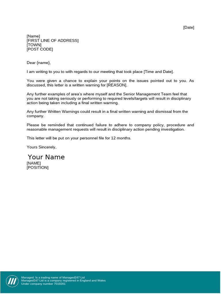 Written Warning Template Letter | PDF