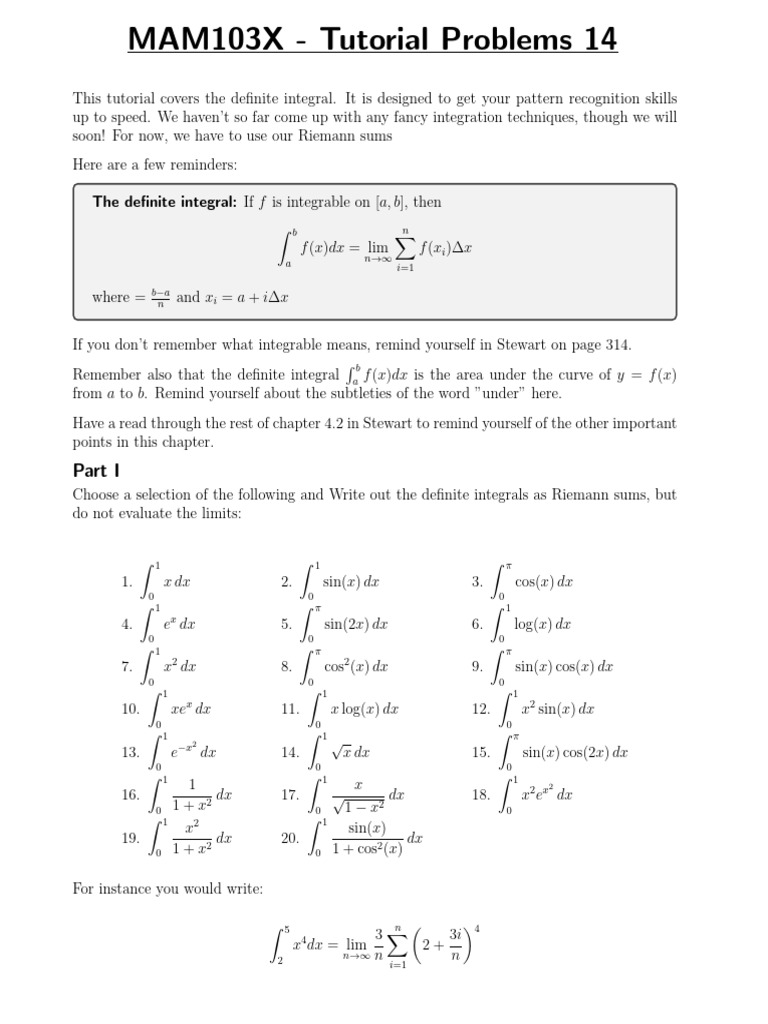 Tutorial problems 14 | PDF | Integral | Mathematical Physics