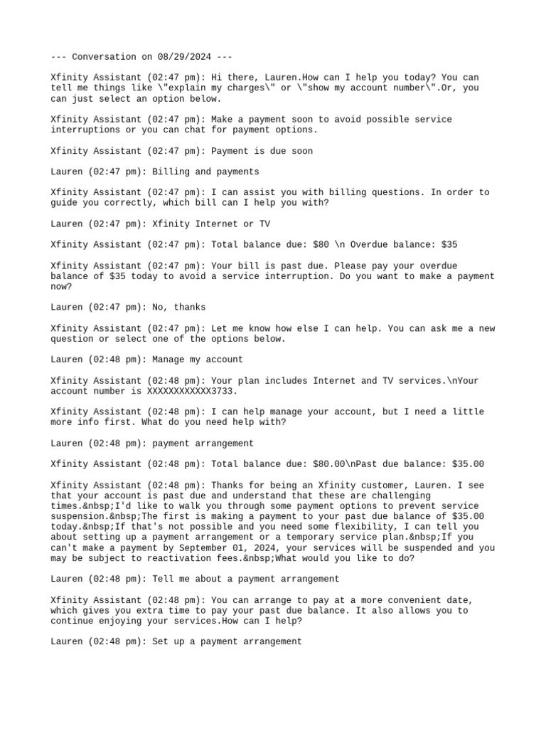 Xfinity Assistant Transcript8iiybl | PDF | Credit Card | Payments