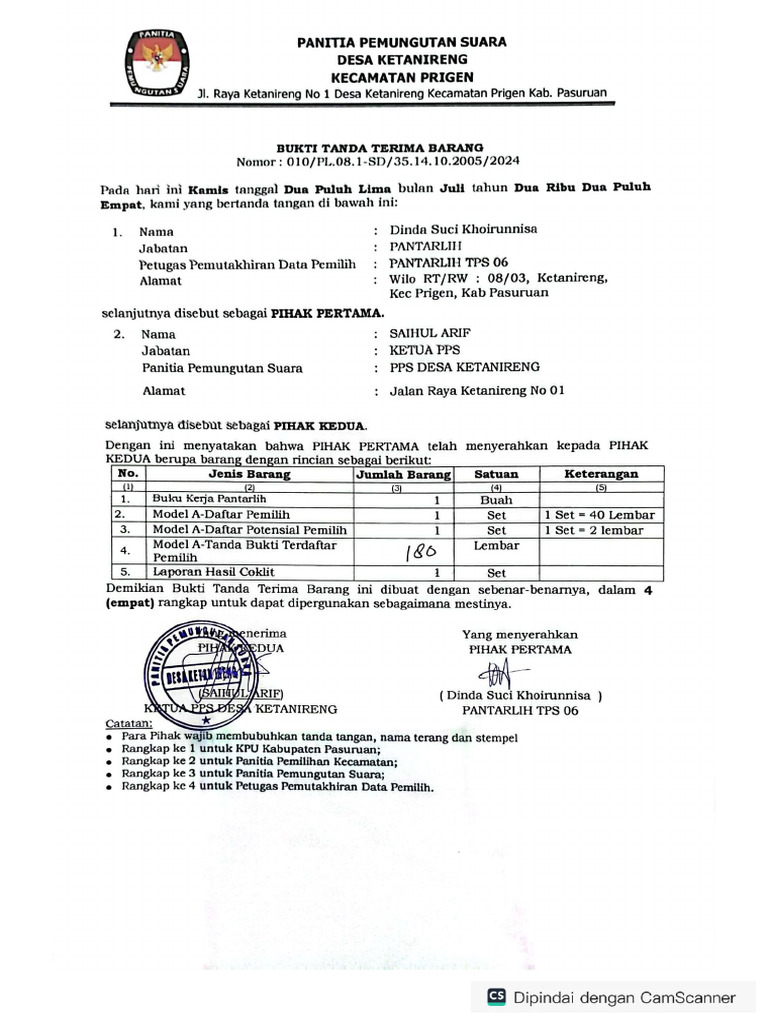 BTTB Pantarlih Ke PPS TPS 06 Dinda | PDF