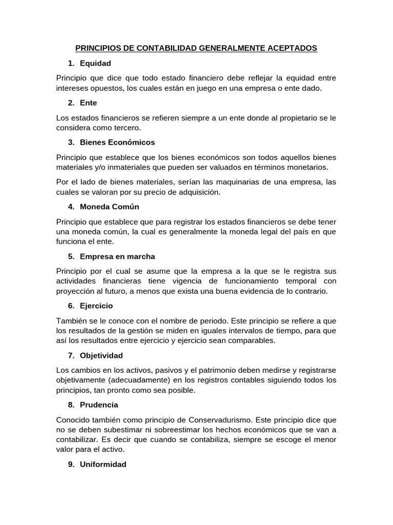 Principios de Contabilidad Generalmente Aceptados | PDF | Contabilidad ...