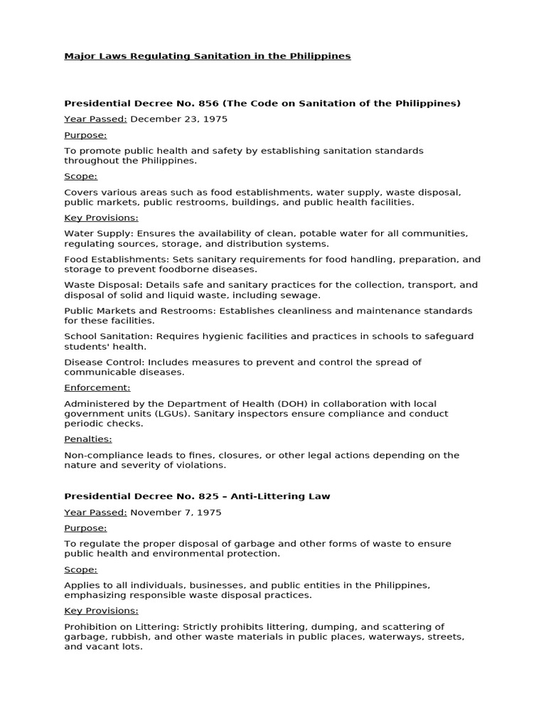 Sanitation Laws in the Philippines Explained | PDF | Waste Management ...