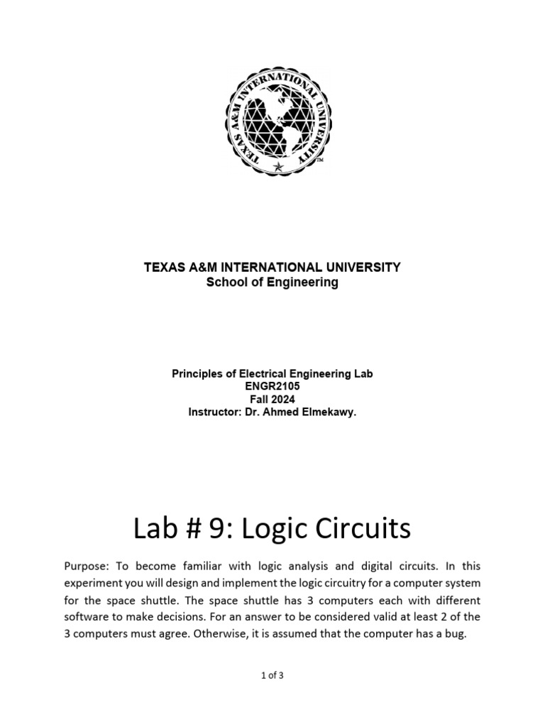 Lab # 9 Logic Circuits Design | PDF | Logic Gate | Electronic Design