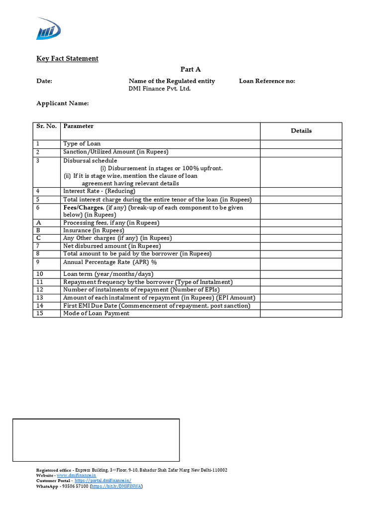 DMI Finance Loan Key Fact Statement | PDF | Annual Percentage Rate | Loans
