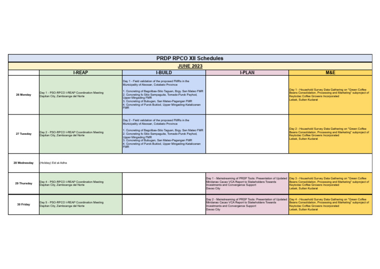 PRDP Schedules 2023 - June 26-30 | PDF | Food Industry | Coffee
