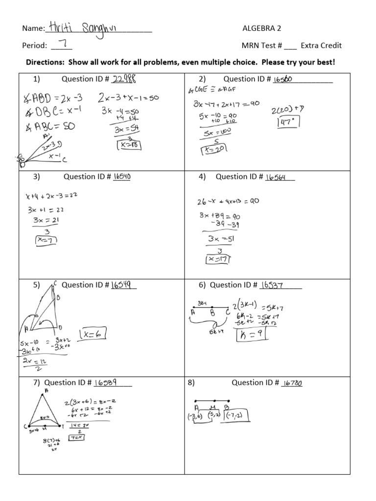 Algebra 2 Extra Credit Test Template | PDF